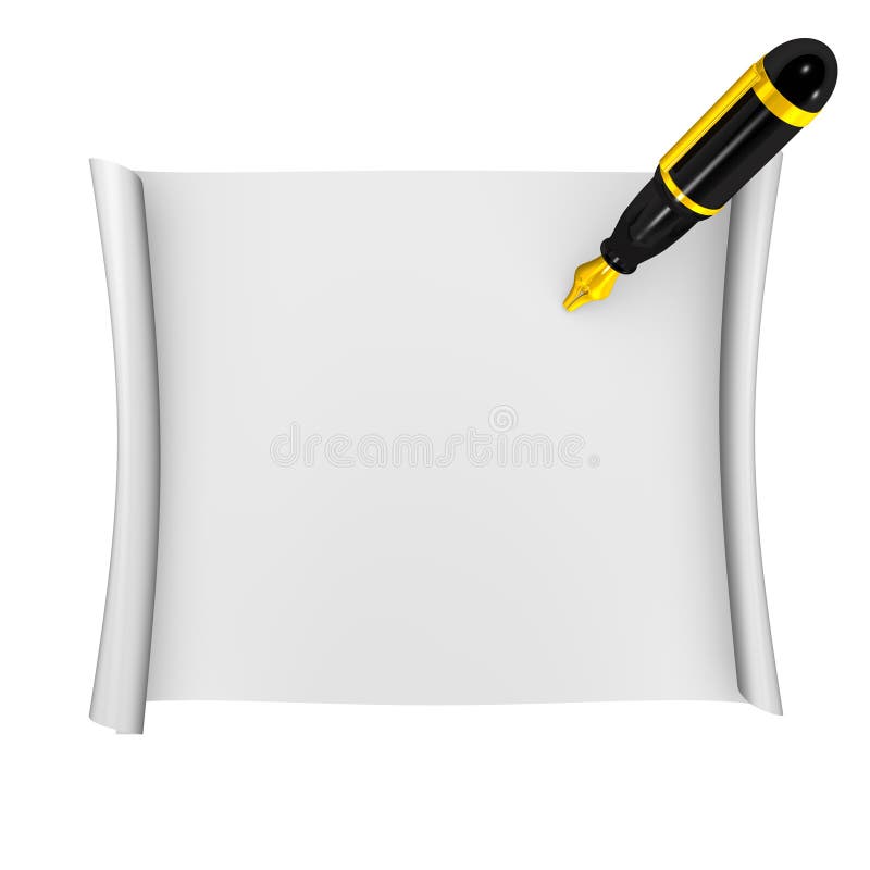 Fountain Pen and Paper Top View Stock Illustration - Illustration of ...