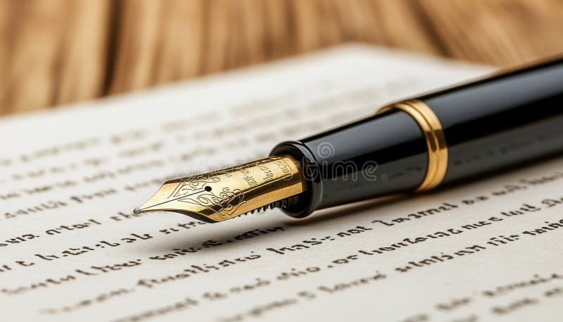 A Fountain Pen Placed on a Handwritten Document on a Wooden Surface ...