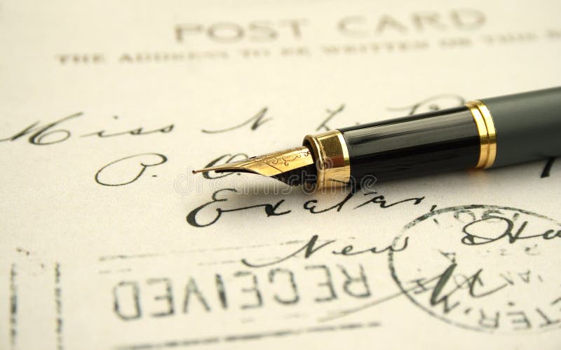 Fountain pen on post card stock photo. Image of notes - 14520296
