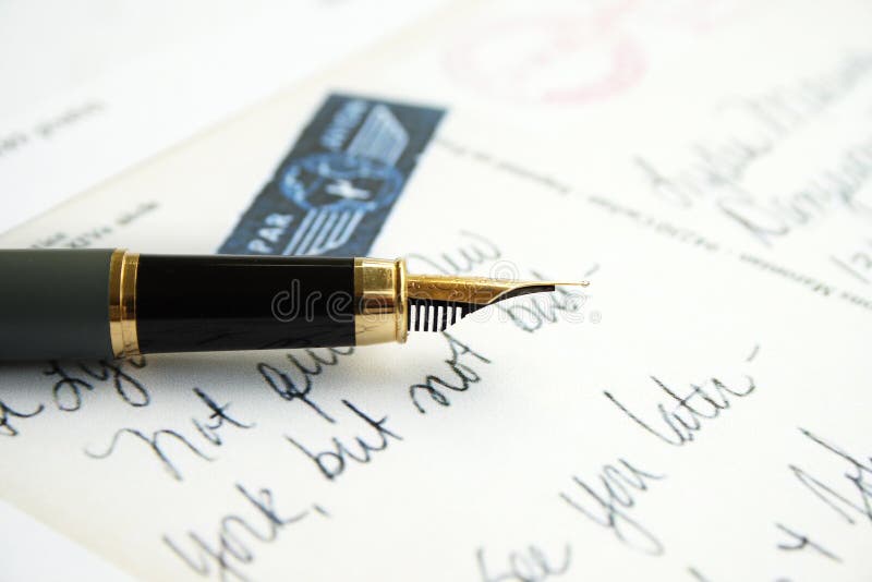 Fountain pen on post card stock photo. Image of object - 14550662