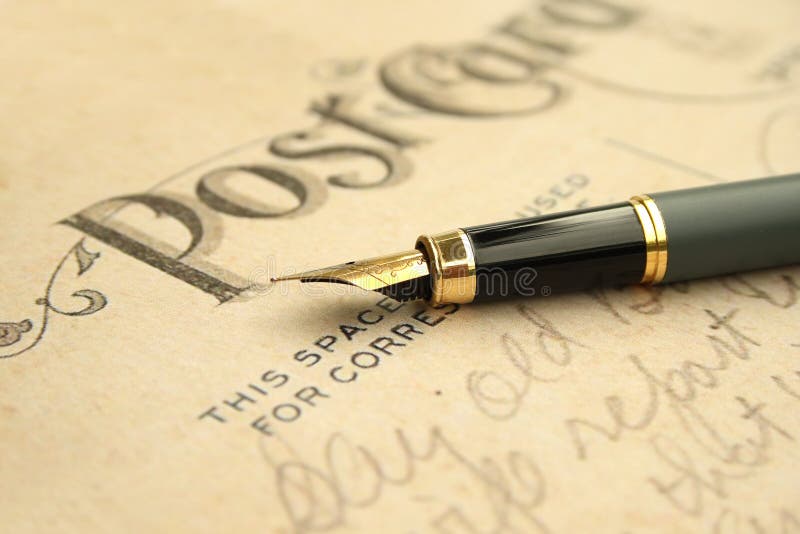 Fountain pen on post card stock photo. Image of business - 18247052