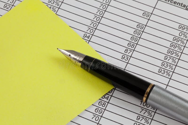 Fountain Pen,Post-it and Spreadsheet Stock Photo - Image of post ...