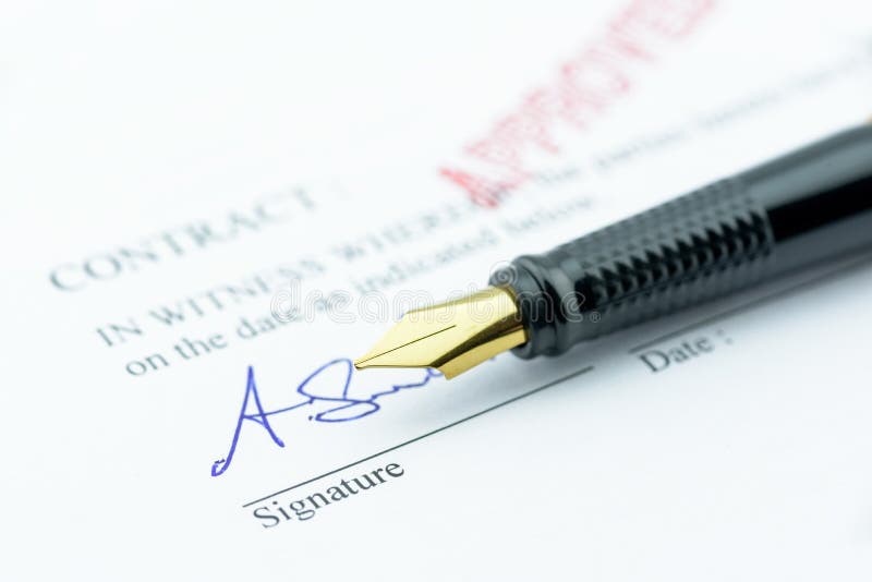 Fountain Pen with a Signature on an Approved Contract. Stock Photo ...