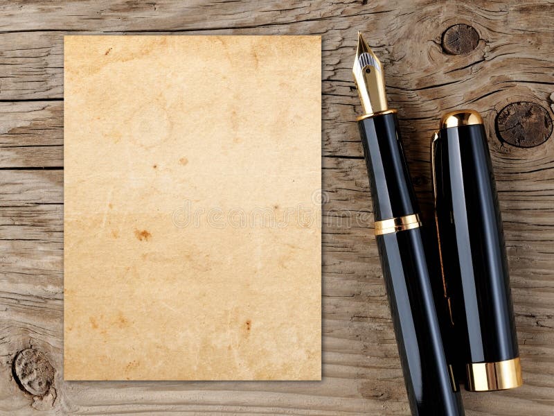 Fountain Pen and Vintage Paper Stock Image - Image of golden, closeup ...