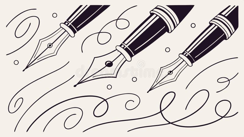 Fountain Pens Set, Writing and Calligraphy Instruments Vector Design ...
