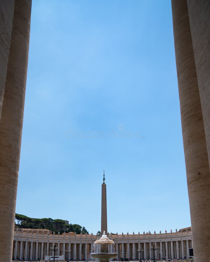 Fountain and Pillars in a Plaza in Vatican, Italy Editorial Image ...