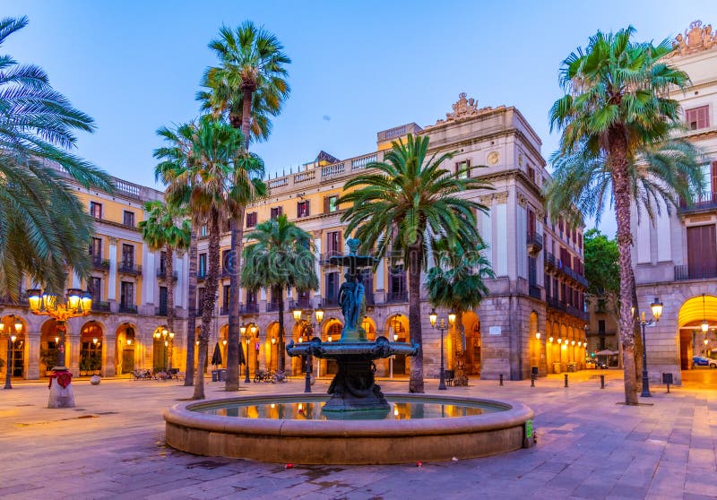 Fountain at Placa Reial in Barcelona, Spain Editorial Photo - Image of ...