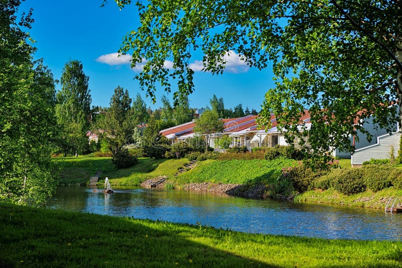 Fountain in a Pond at a Resort Stock Photo - Image of luxury, house ...