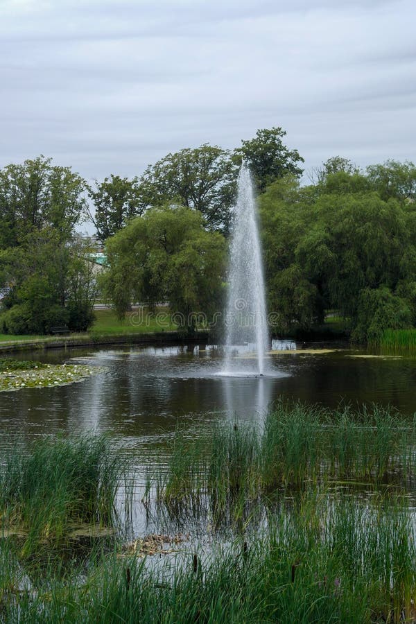 A Fountain in a Pond during Summer Stock Image - Image of reservoir ...