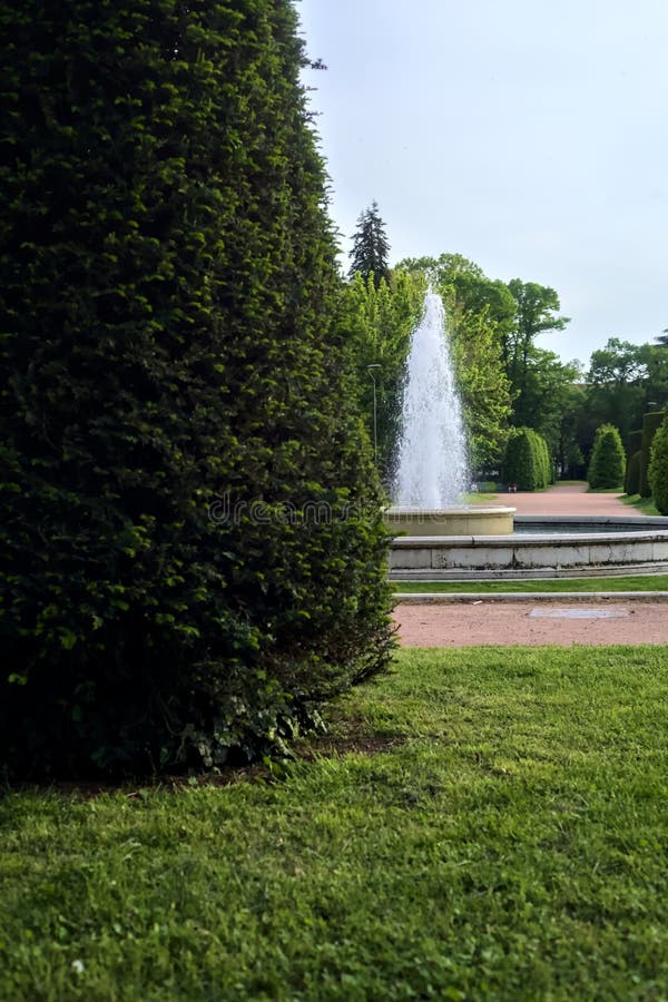 Fountain in a Public Park in an Italian Town at Sunset Stock Image ...