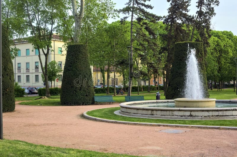 Fountain in a Public Park in an Italian Town at Sunset Stock Photo ...