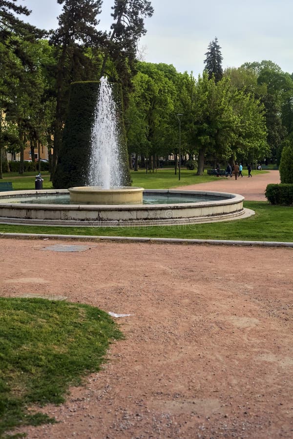 Fountain in a Public Park in an Italian Town at Sunset Stock Image ...