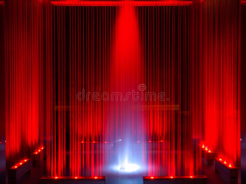 Fountain, Red Illuminated Flowing Water by Night, Abstract As ...