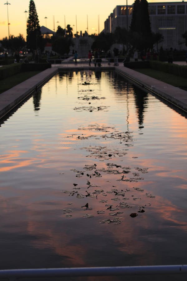 Fountain and Reflection at Sunset Stock Image - Image of fresh, europa ...