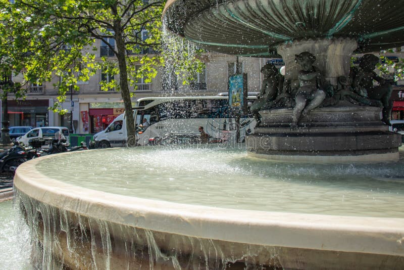 Fountain with Running Water in the City Stock Photo - Image of white ...