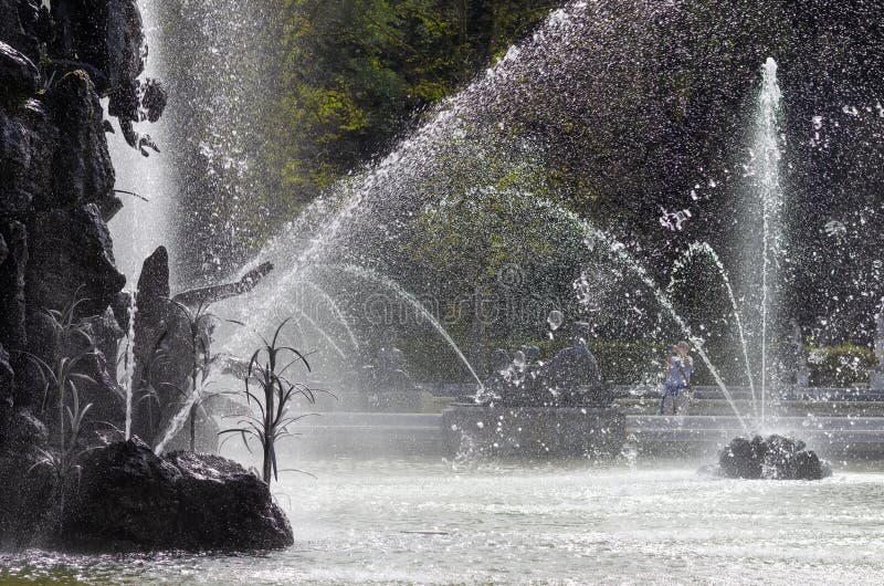 Fountain with Several Statues Water Flows from Different Points Around ...