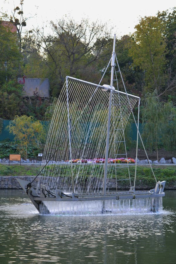 A Fountain-ship Placed on a Pond Stock Image - Image of trees, travel ...