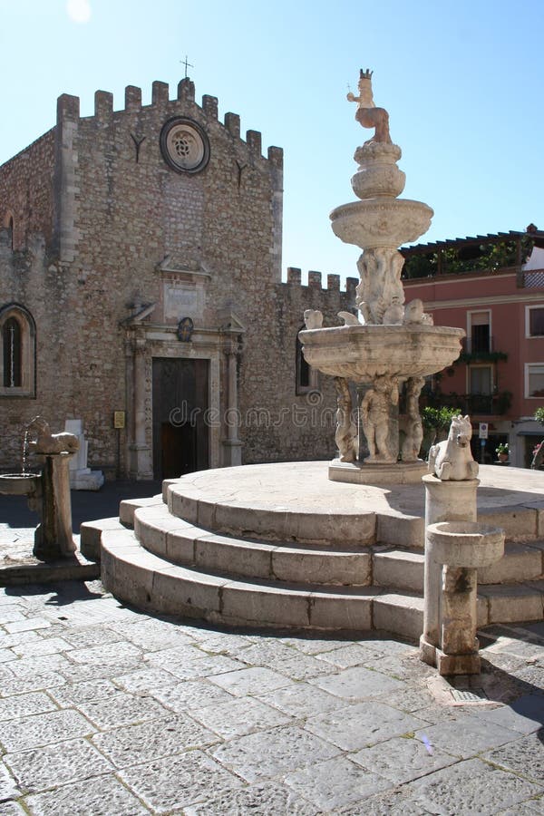 Fountain in Taormina Main Square Stock Image - Image of detail ...