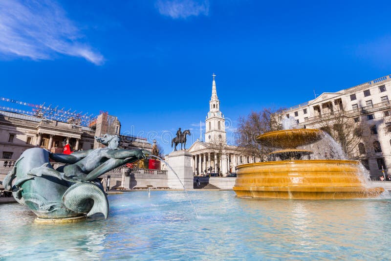 Fountain at Trafalgar Square, London Editorial Stock Image - Image of ...