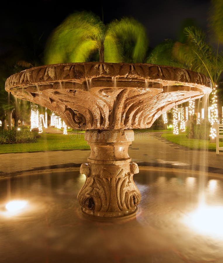 Fountain And Trees In Resort After Dark Picture. Image: 8045189