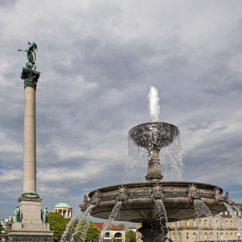 Fountain and Victory Column at Square Schloßplatz Stock Image - Image ...