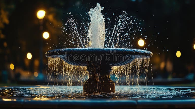 A Fountain with Water Shooting Out of it in the Night Stock Photo - Image of white, spring ...