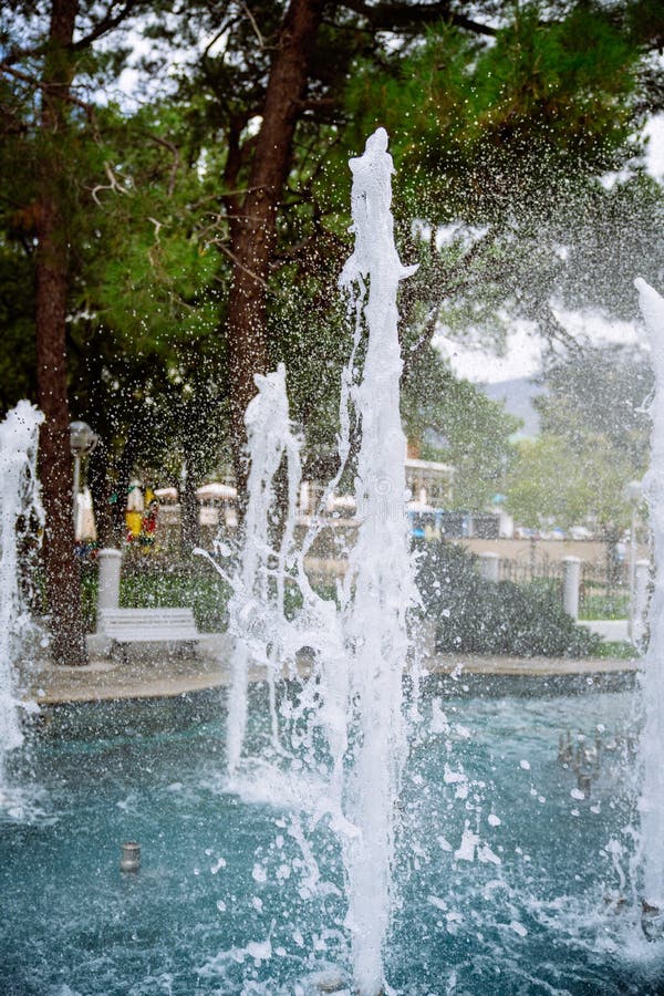 Fountain with Water Splash in the Tourist Park Stock Image - Image of ...