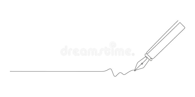 Fountain Write, One Continuous Line Drawing. Writing of Feather Thin ...