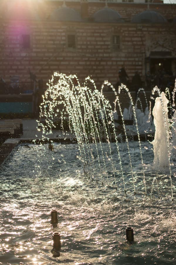 The Fountains Gushing Sparkling Water in a Pool Stock Image - Image of ...