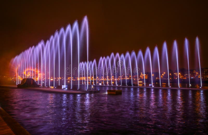 Fountains Light Art at Night during the Amsterdam Light Festival ...