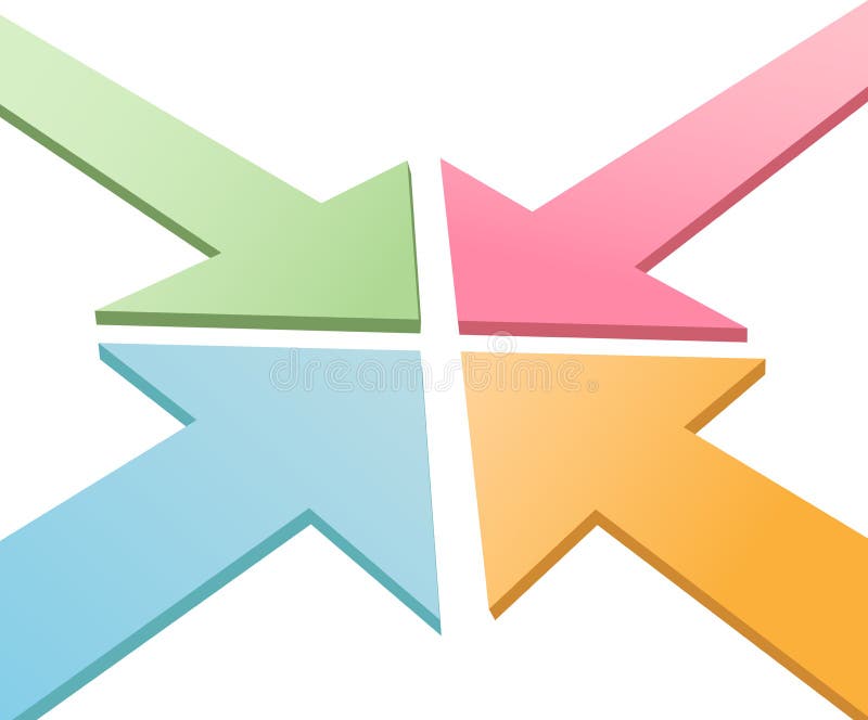 Four 3D Arrows Converge Point To Center Stock Vector - Illustration of ...