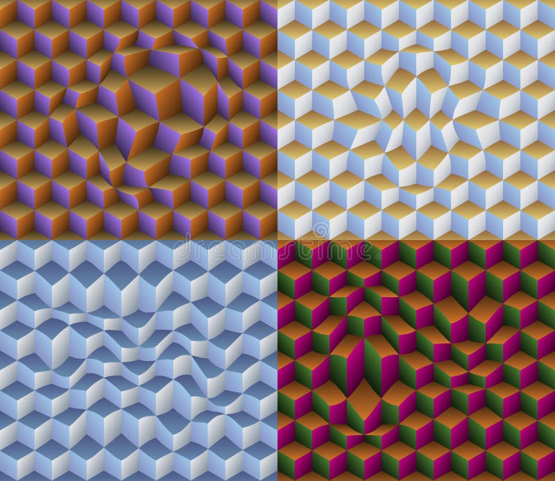 Four 3D Distorted Cubes Seamless Patterns Stock Vector - Illustration ...