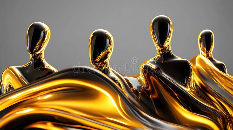 Four Abstract Gold and Black Liquid Figures Stock Illustration ...