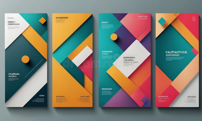 Four Abstract Posters with Geometric Shapes in Various Colors and ...