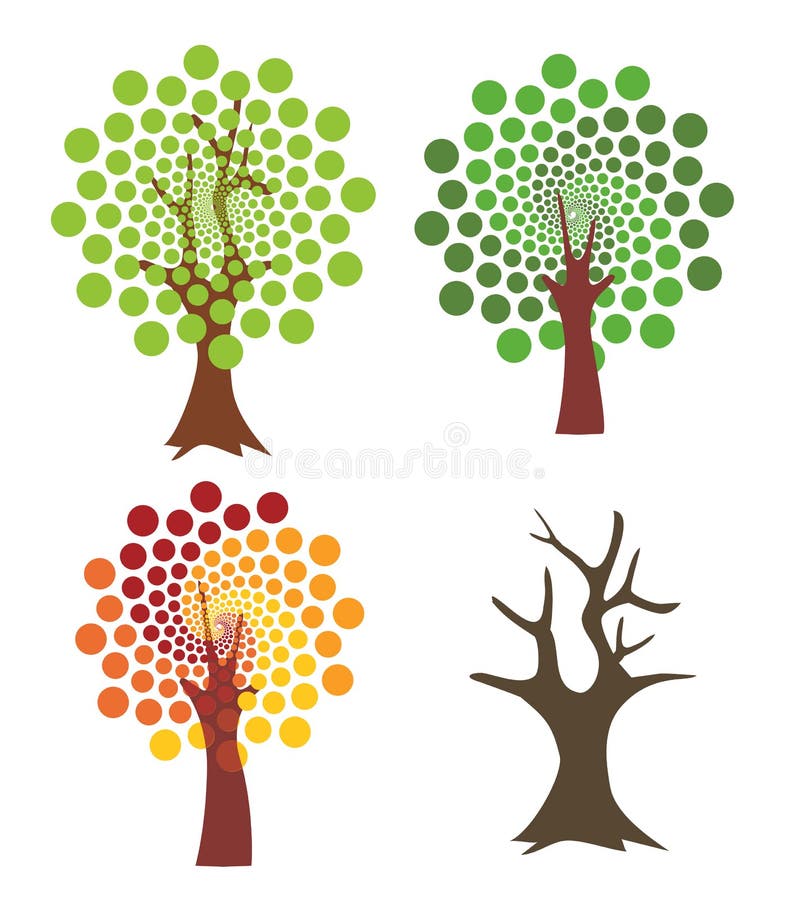 Set Of Four Trees Isolated Against Pure White Stock Illustration ...