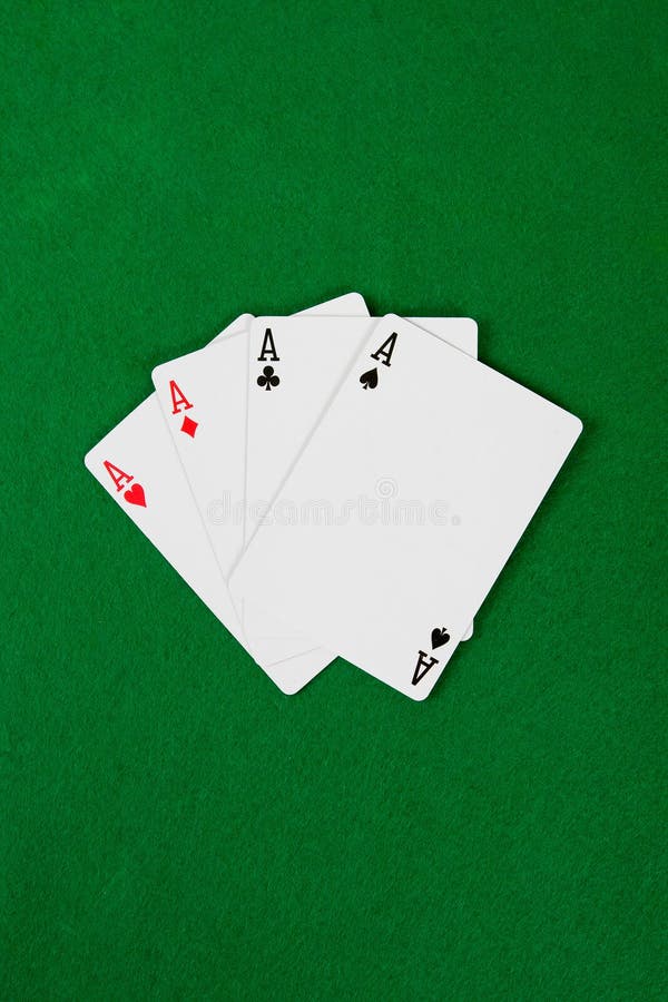 Four Aces Playing Cards on Green Table, Closeup. Poker Game Stock Photo ...