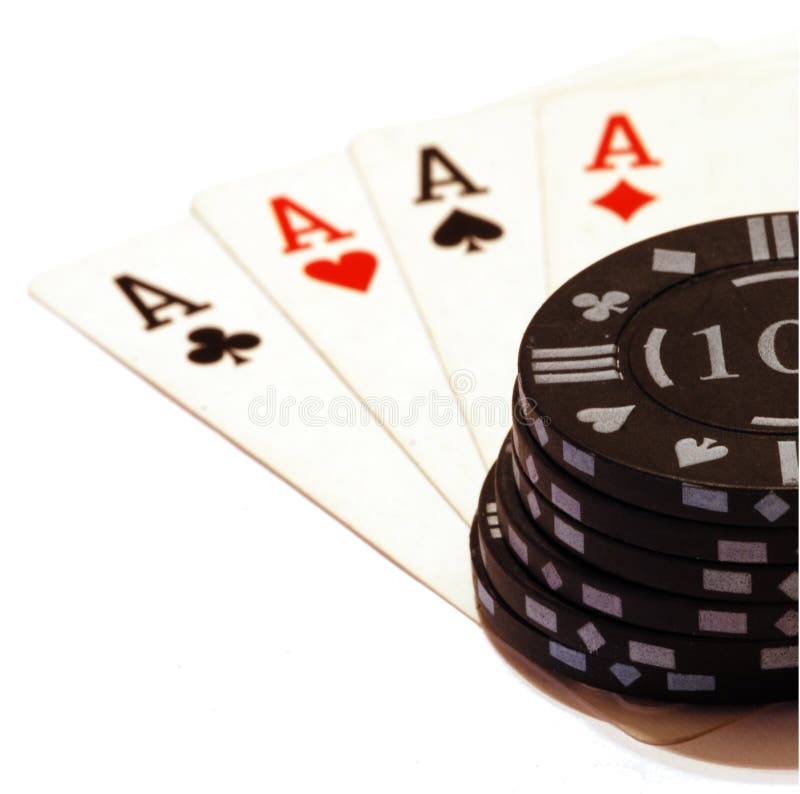 Four Aces and a Big Stack of Chips Stock Photo - Image of stud, game ...