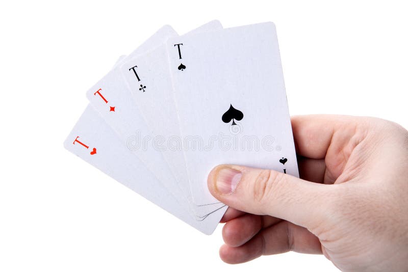 Four Aces in a Man`s Hand on a White Background Stock Photo - Image of ...