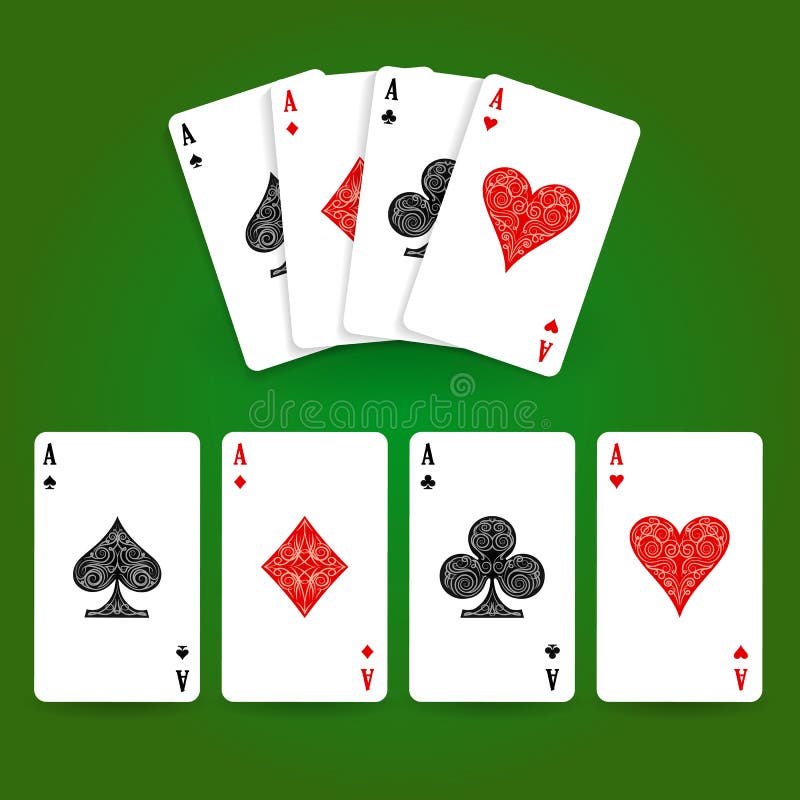 Set Of Four Aces Playing Cards Suits. Winning Poker Hand. Set Of Hearts ...