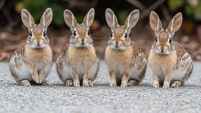 Four Adorable Baby Rabbits in a Row Stock Illustration - Illustration ...