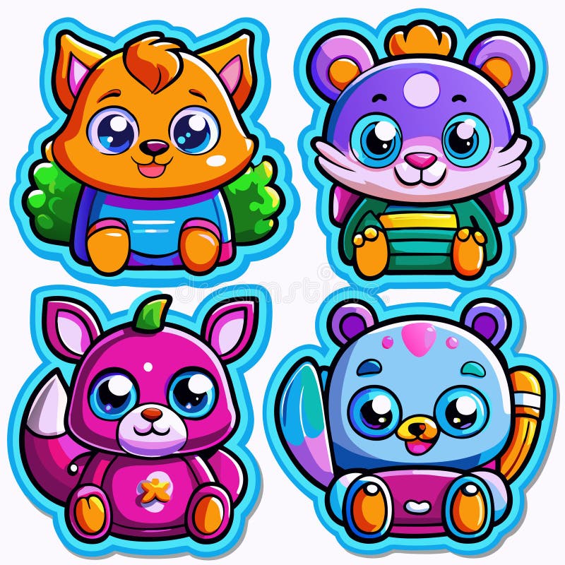 Four Adorable Cartoon Animal Characters. (5 Stock Vector - Illustration ...