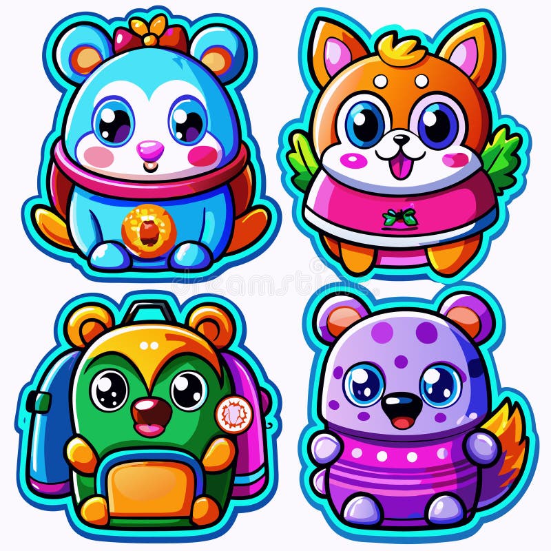 Four Adorable Cartoon Animal Characters Stock Vector - Illustration of ...