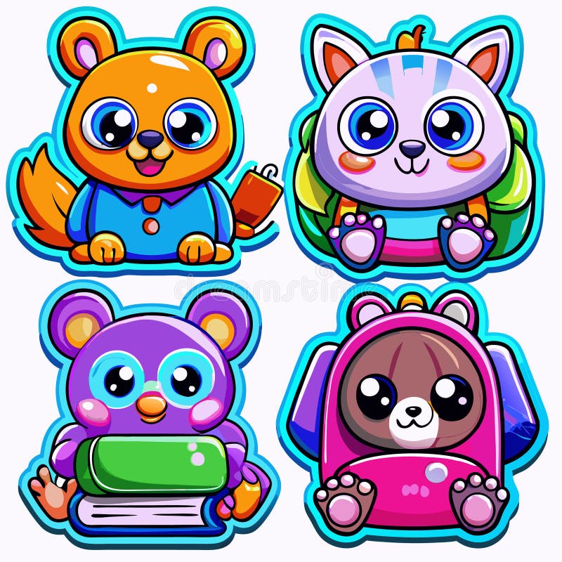 Four Adorable Cartoon Animals with Backpacks. (4 Stock Vector ...