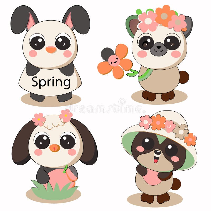 Four Adorable Cartoon Animals Celebrating Spring Stock Vector ...