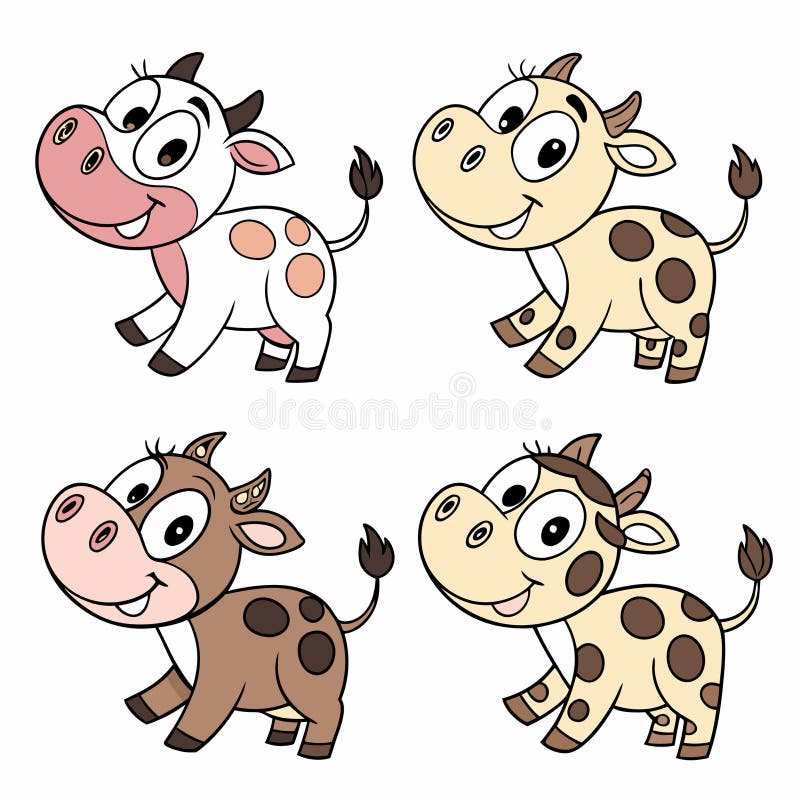 Four Adorable Cartoon Calve Stock Photo - Image of brown, cute: 345804484