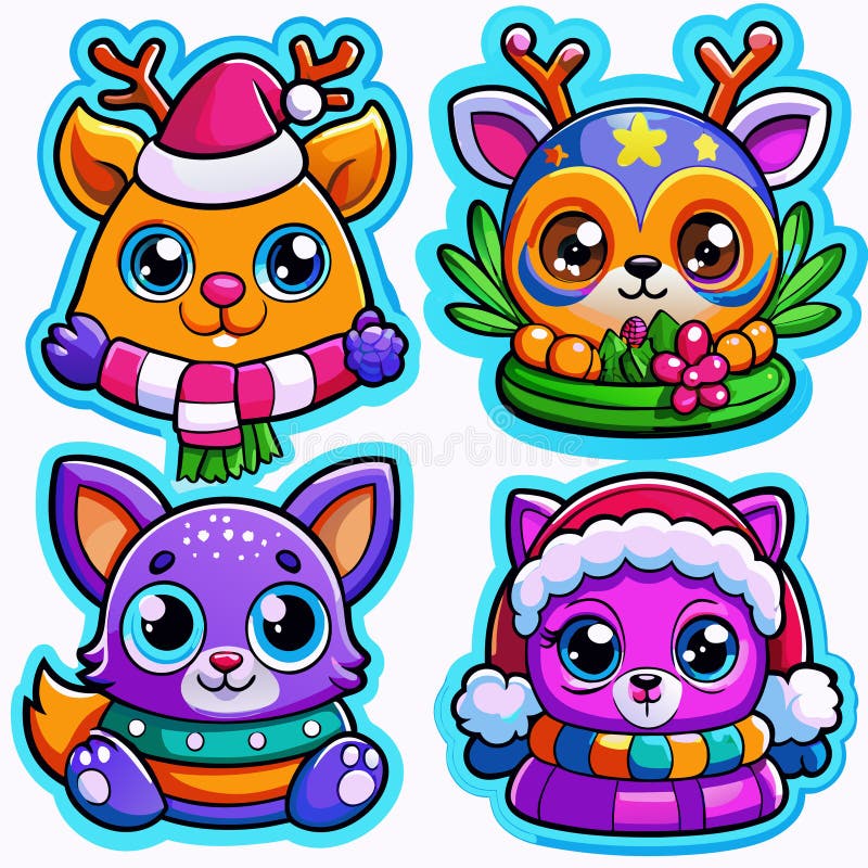 Four Adorable Cartoon Winter Animals. (6 Stock Vector - Illustration of ...