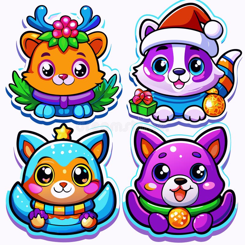 Four Adorable Cartoon Winter Animals. (7 Stock Vector - Illustration of ...