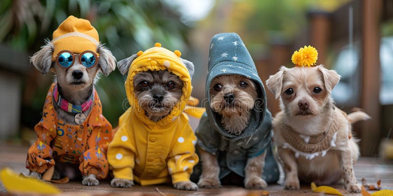Four Adorable Dogs Dressed in Winter Wear Stock Illustration ...