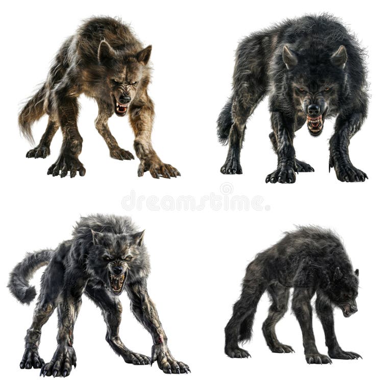 Four Aggressive Werewolves in Different Poses Stock Image ...