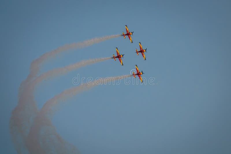 Four Airplanes in Formation on Airshow. Aerobatic Team Performs Flight ...